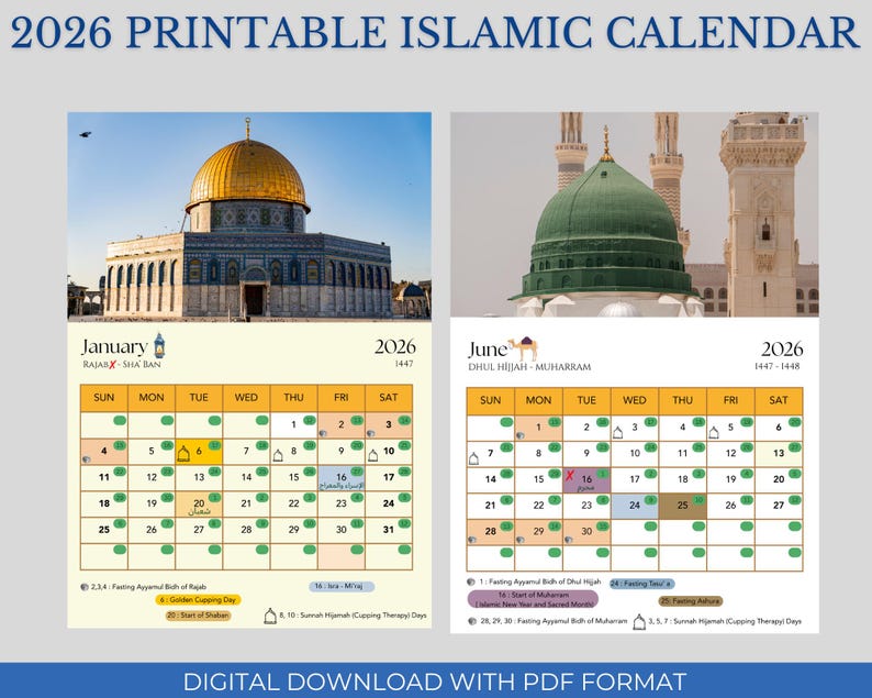 2026 Islamic Calendar, Gregorian Desk 1447, Hijri Muslims Printable ...