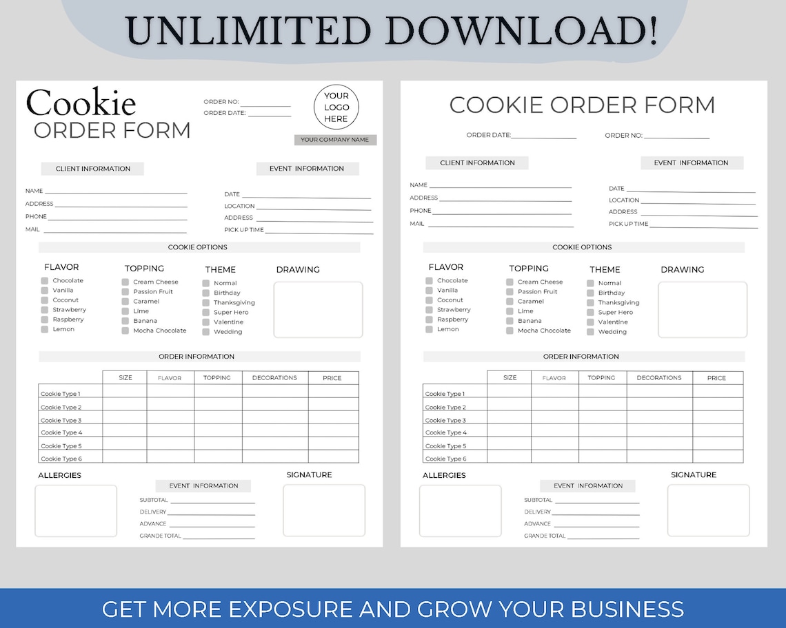 Cookie Order Form, Bakery Order Form Template, Cookie Order Form, Order ...