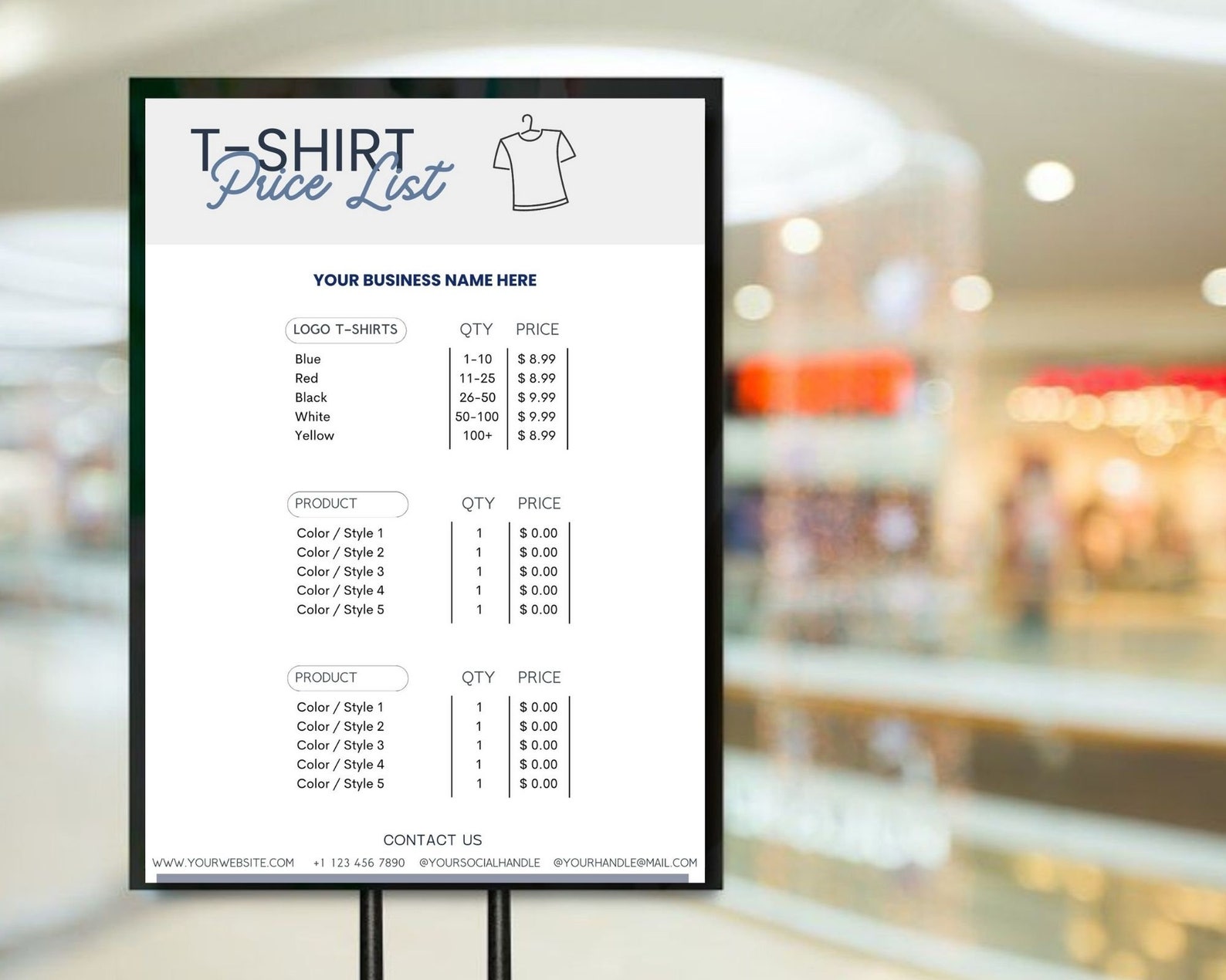 Tshirt Price List, Tshirt Pricing Template, Tshirt Price List Template ...