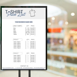 Tshirt Price List, Tshirt Pricing Template, Tshirt Price List Template ...