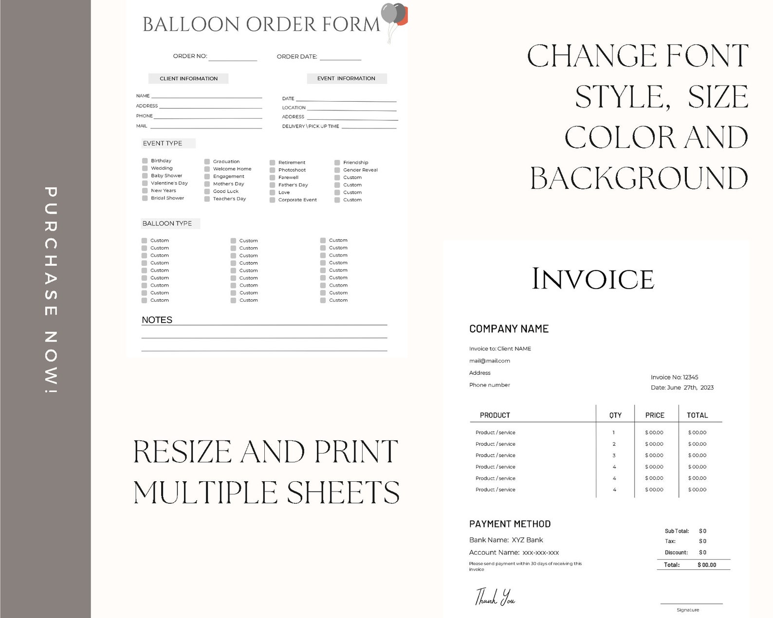 Balloon Order Form and Invoice Template, Balloon Order Form, Baloon ...