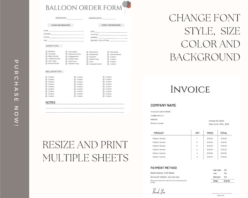 Balloon Order Form and Invoice Template, Balloon Order Form, Baloon ...