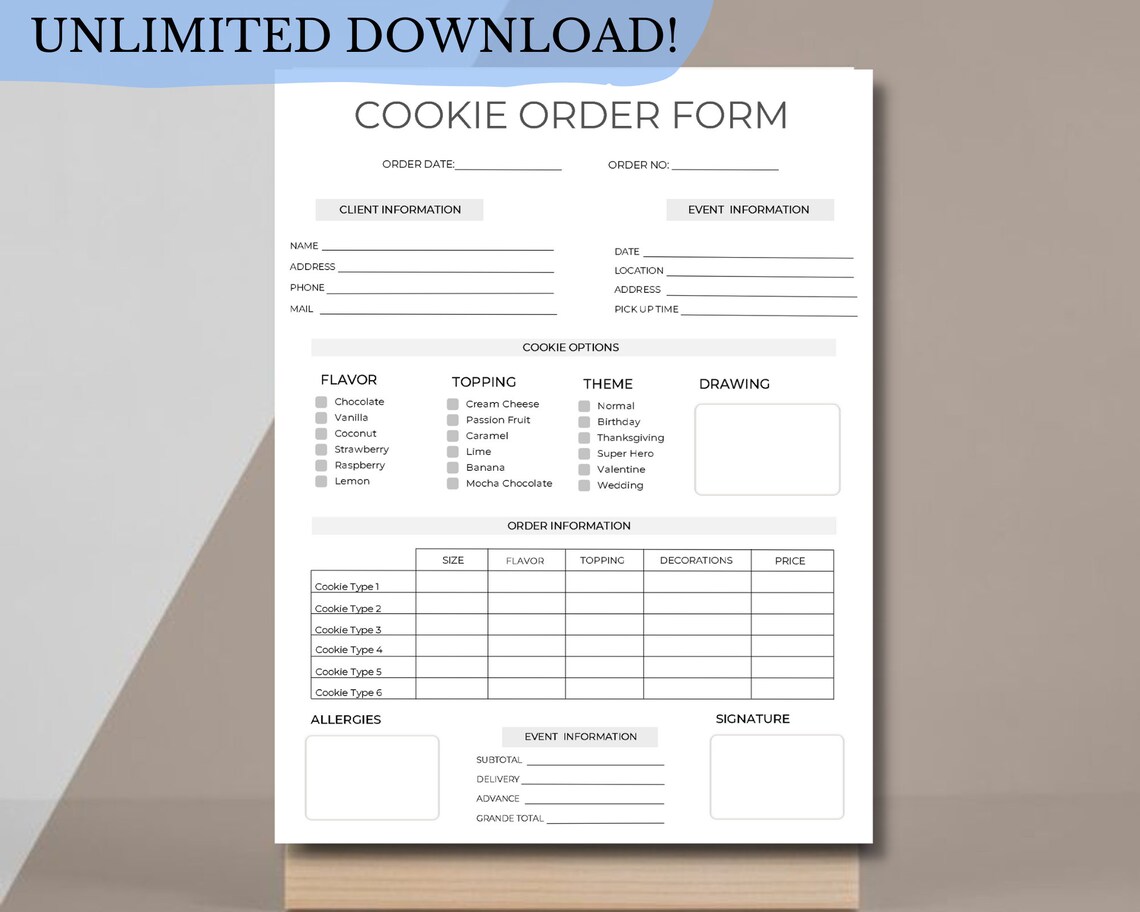 Cookie Order Form, Bakery Order Form Template, Cookie Order Form, Order ...