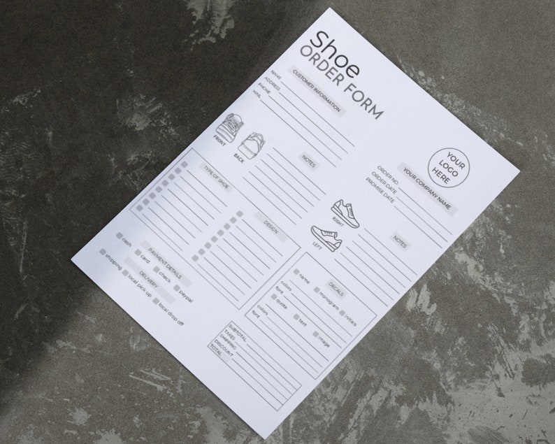 Shoe Order Form, Editable Shoe Order Form,footwear Order Form Template ...