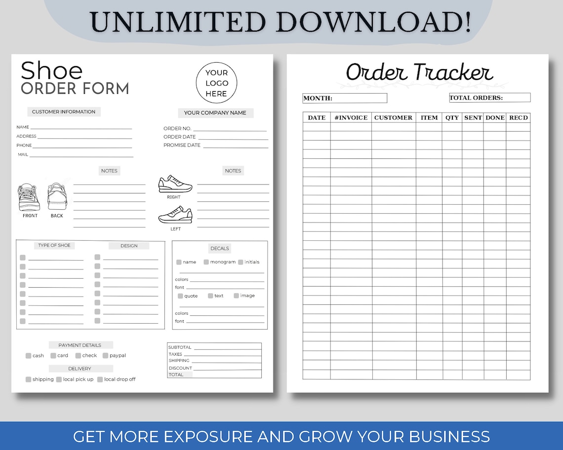 Shoe Order Form, Editable Shoe Order Form,footwear Order Form Template ...
