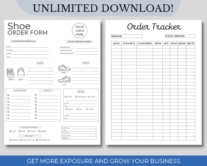 Shoe Order Form, Editable Shoe Order Form,footwear Order Form Template ...