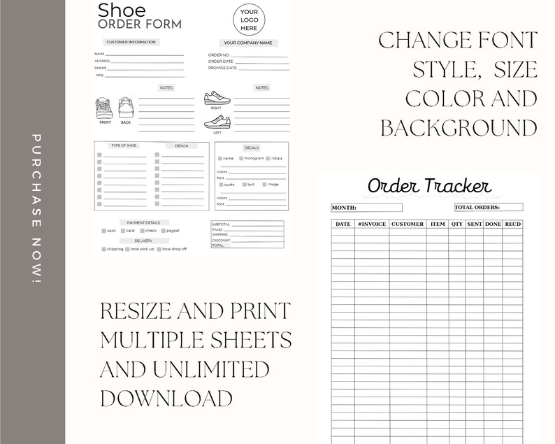 Shoe Order Form, Editable Shoe Order Form,footwear Order Form Template ...
