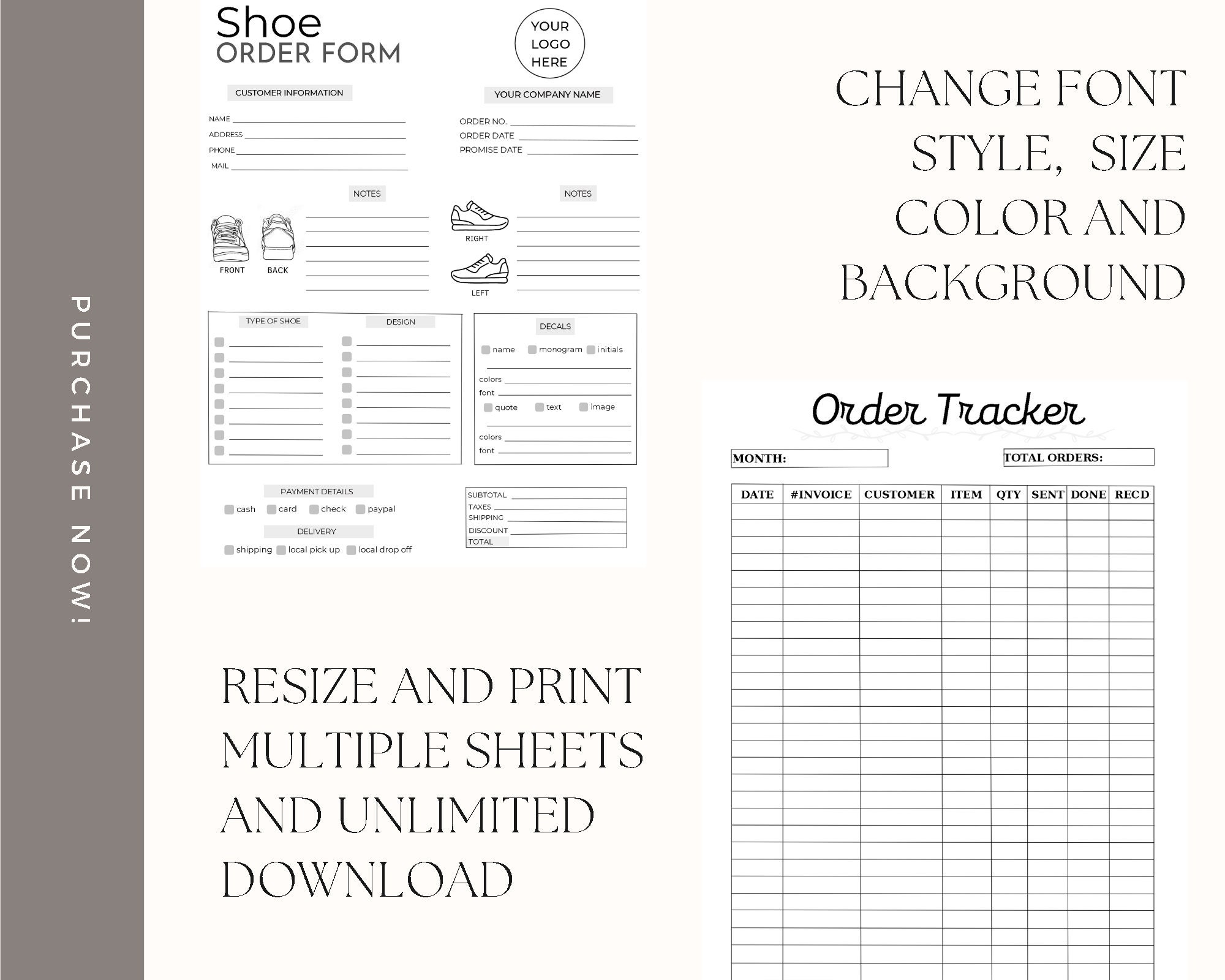 Shoe Order Form, Editable Shoe Order Form,footwear Order Form Template ...