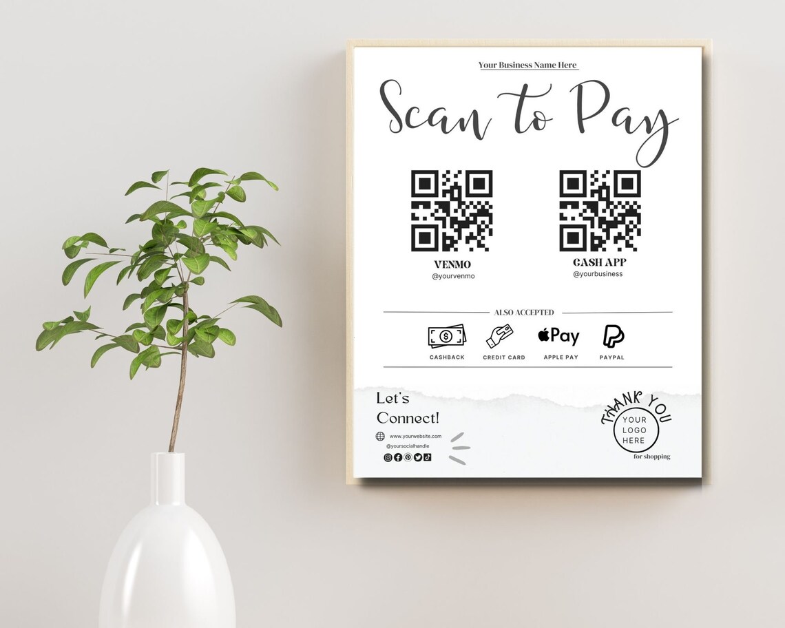Editable QR Code Sign Thank You Scan to Pay Sign Small - Etsy