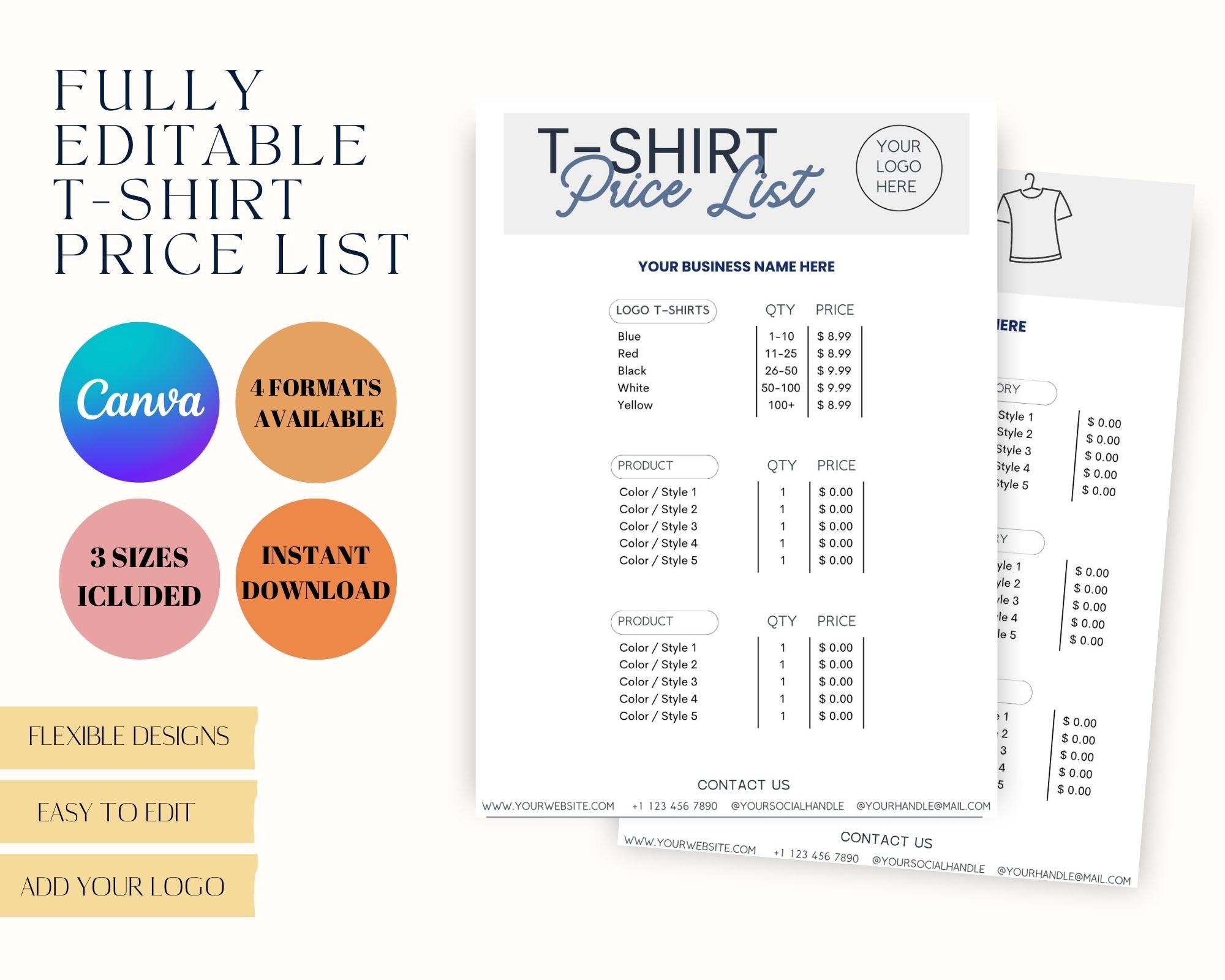 Tshirt Price List, Tshirt Pricing Template, Tshirt Price List Template ...