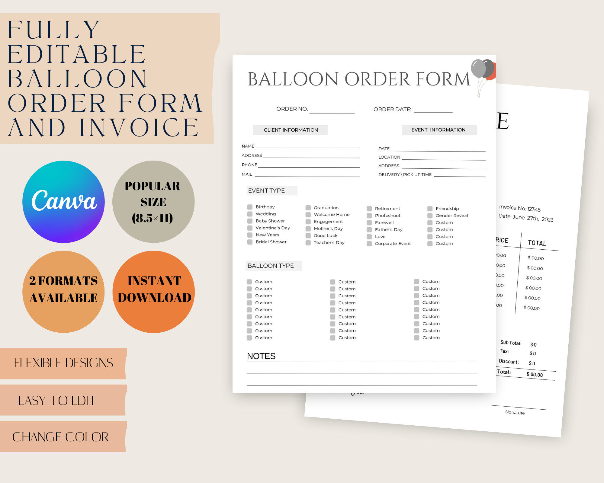 Balloon Order Form and Invoice Template, Balloon Order Form, Baloon ...