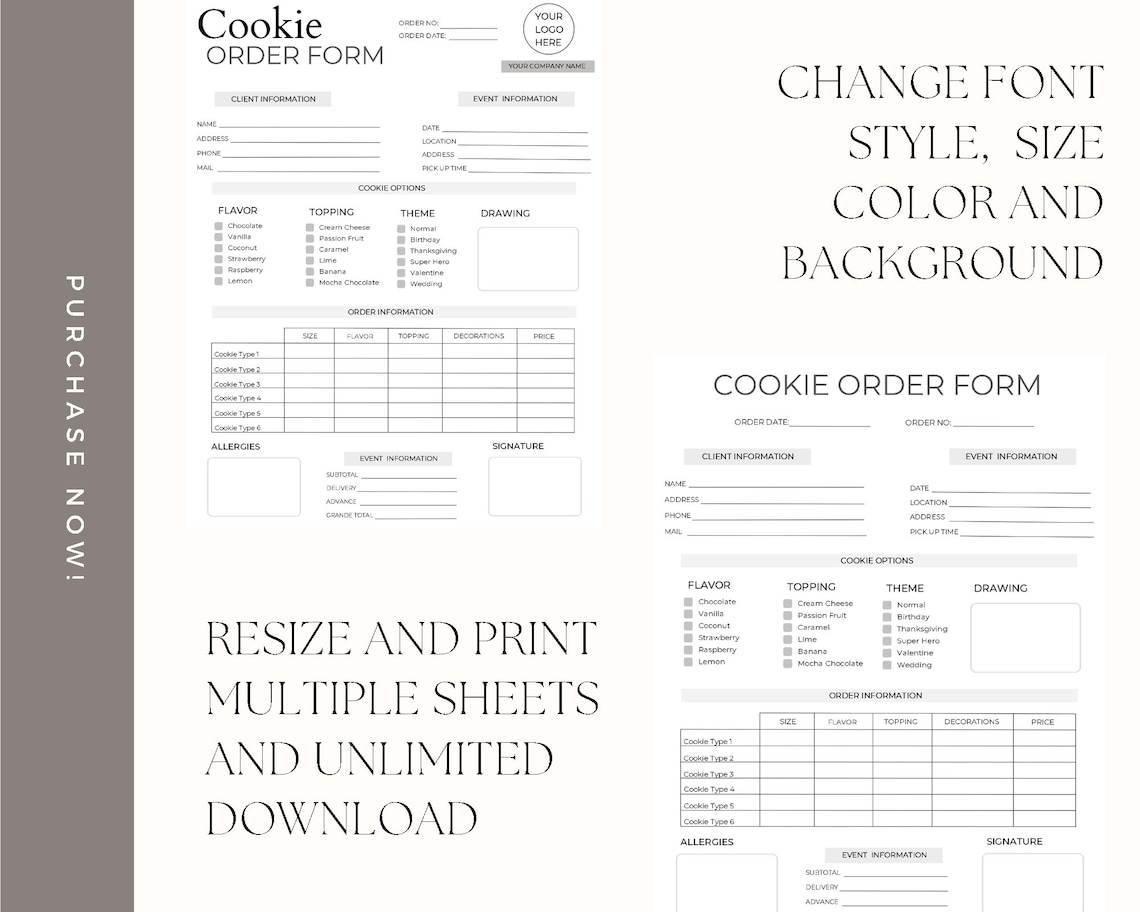 Cookie Order Form, Bakery Order Form Template, Cookie Order Form, Order ...