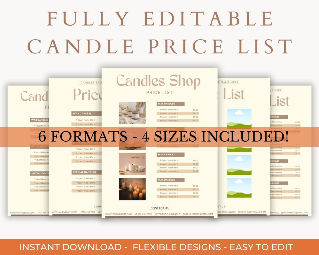 Candle Price List, Small Business Price List, Editable Candle Price ...