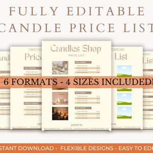 Candle Price List, Small Business Price List, Editable Candle Price ...