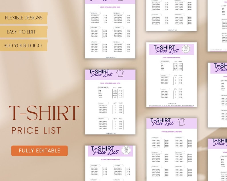 Tshirt Price List, Tshirt Pricing Template, Tshirt Price List Template ...