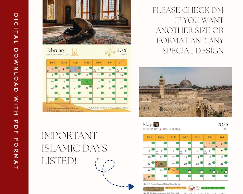 2026 Islamic Calendar, Gregorian Desk 1447, Hijri Muslims Printable ...