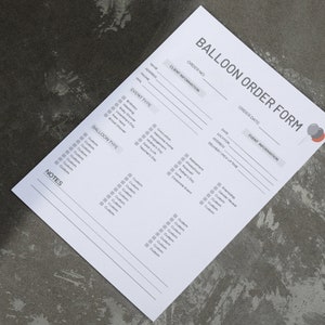 Balloon Order Form, Editable Balloon Order Form, Balloon Order Tracker ...