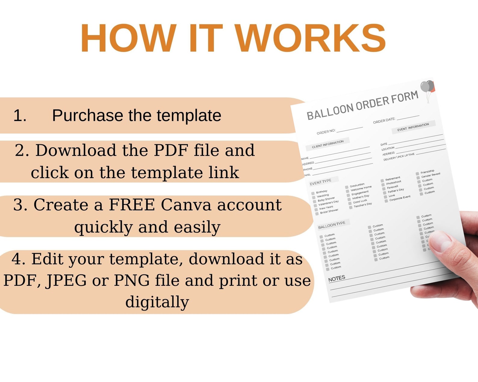 Balloon Order Form, Editable Balloon Order Form, Balloon Order Tracker ...