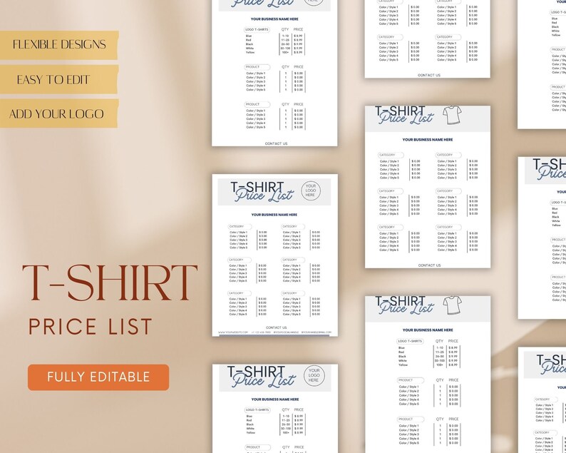 Tshirt Price List, Tshirt Pricing Template, Tshirt Price List Template ...
