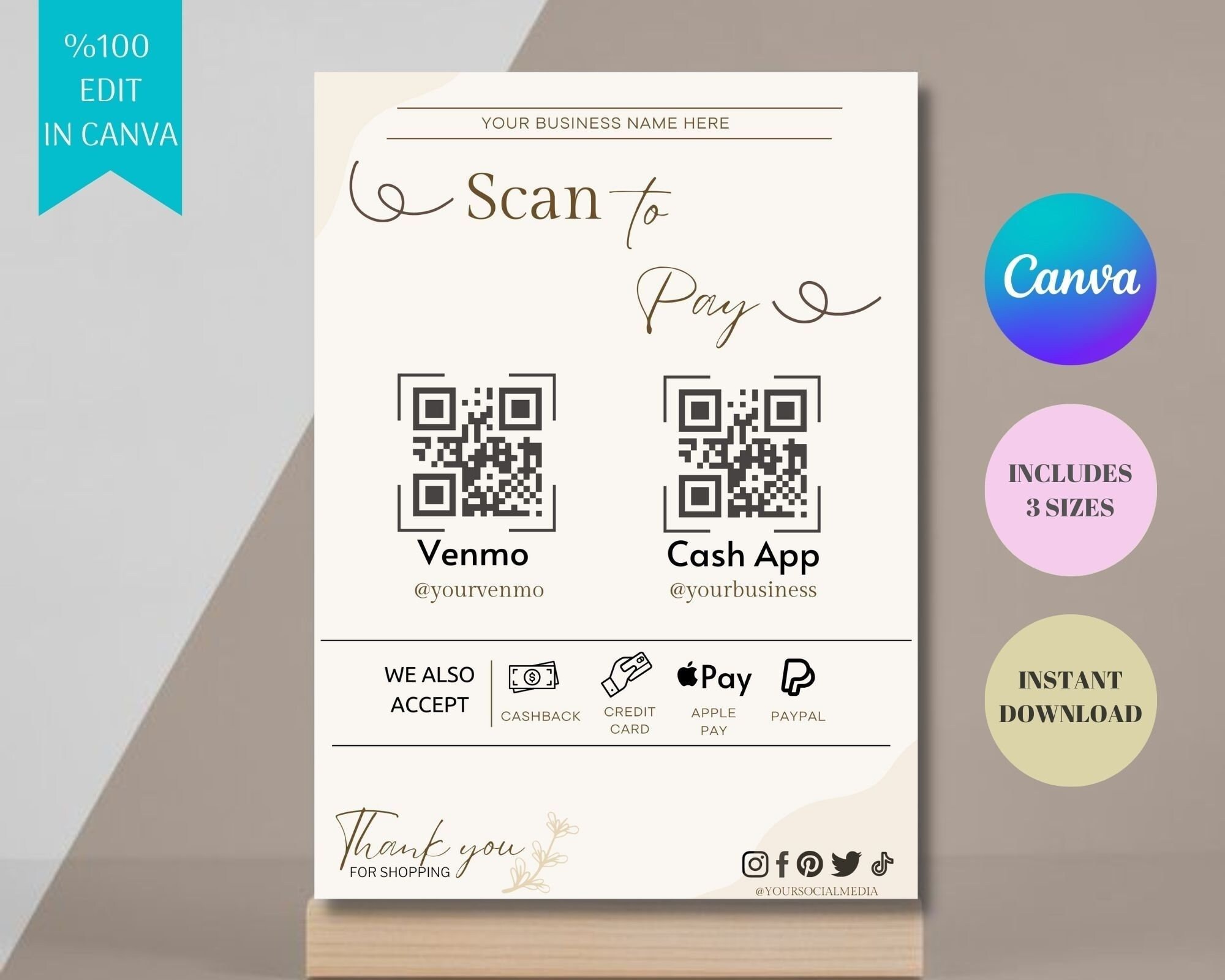 Thank You Scan to Pay, Scan to Pay Sign, Small Business Sign, Scan to ...
