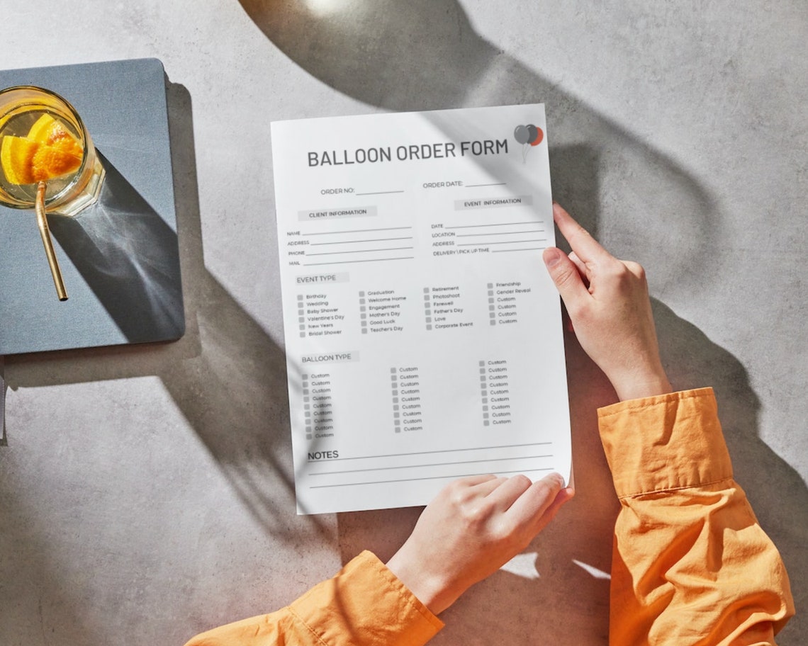 Balloon Order Form, Editable Balloon Order Form, Balloon Order Tracker ...