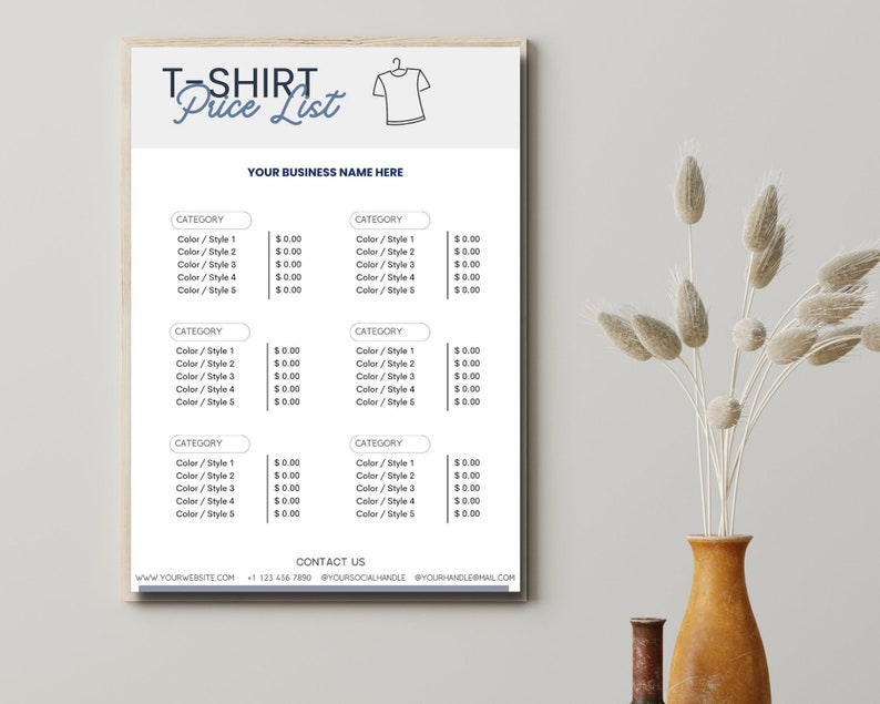 Tshirt Price List, Tshirt Pricing Template, Tshirt Price List Template ...