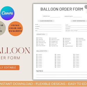 Balloon Order Form, Editable Balloon Order Form, Balloon Order Tracker ...