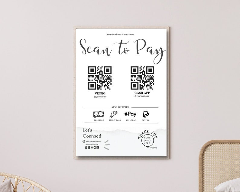 Editable QR Code Sign Thank You Scan to Pay Sign Small - Etsy