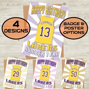 LA Lakers Basketball Shirt Age and Name Personalised Birthday Card ...