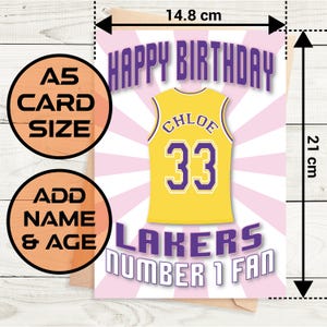 LA Lakers Basketball Shirt Age and Name Personalised Birthday Card ...