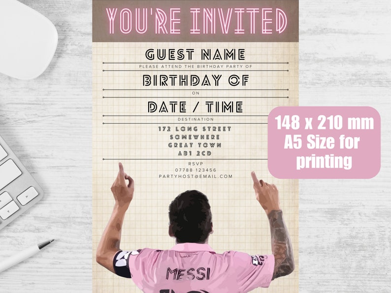 Lionel Messi Birthday Invitation: Football Soccer Theme (digital ...