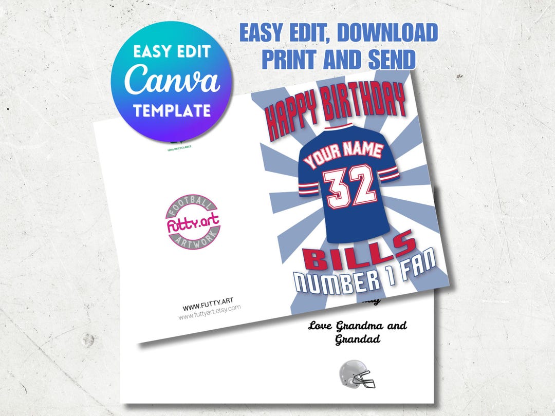 Buffalo Bills Birthday Card - Personalized Name & Age (canva Template ...