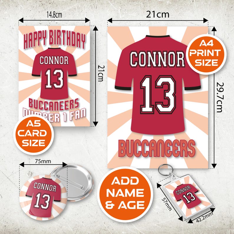 Tampa Bay Buccaneers Birthday Card, Badge, Keyring and Print Combo: NFL ...