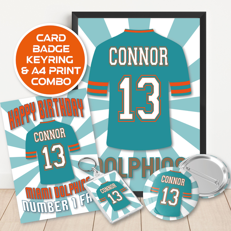 Miami Dolphins Birthday Card: Personalized NFL Shirt, Number 1 Fan - Etsy