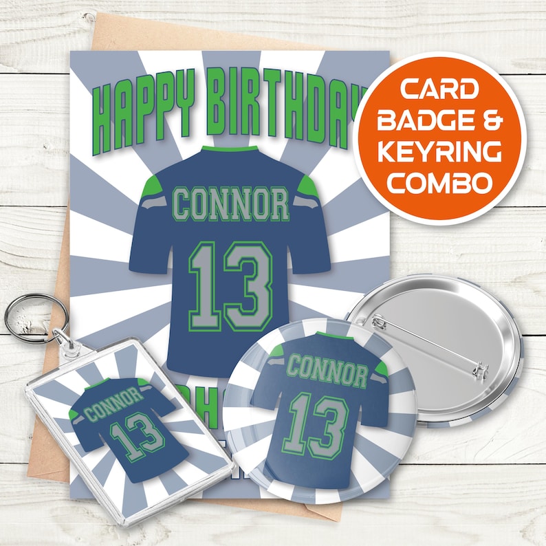 Seattle Seahawks Birthday Card, Badge, Keyring and Print Combo: NFL ...