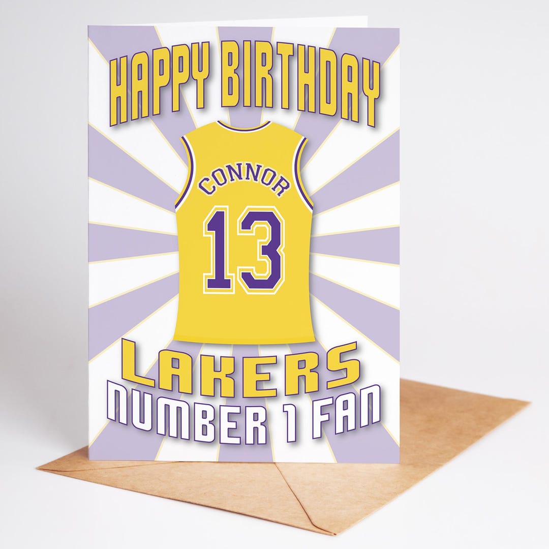 LA Lakers Basketball Shirt Age and Name Personalised Birthday Card ...