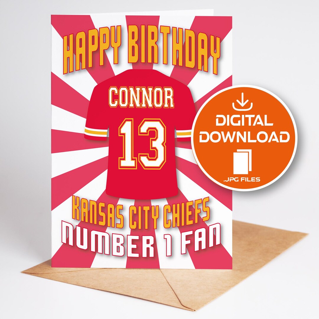 Kansas City Chiefs NFL Shirt Age and Name Personalised Birthday Card ...