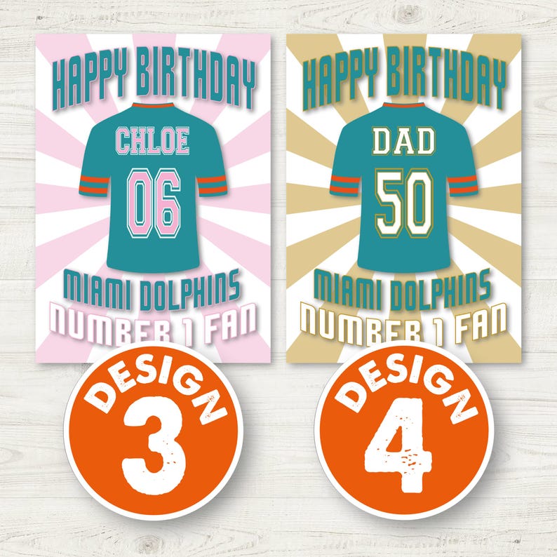 Miami Dolphins Birthday Card: Personalized NFL Shirt, Number 1 Fan - Etsy