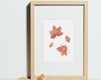 Watercolour Falling Leaves Fall Print, Fall Printable Art, Rustic Print ...