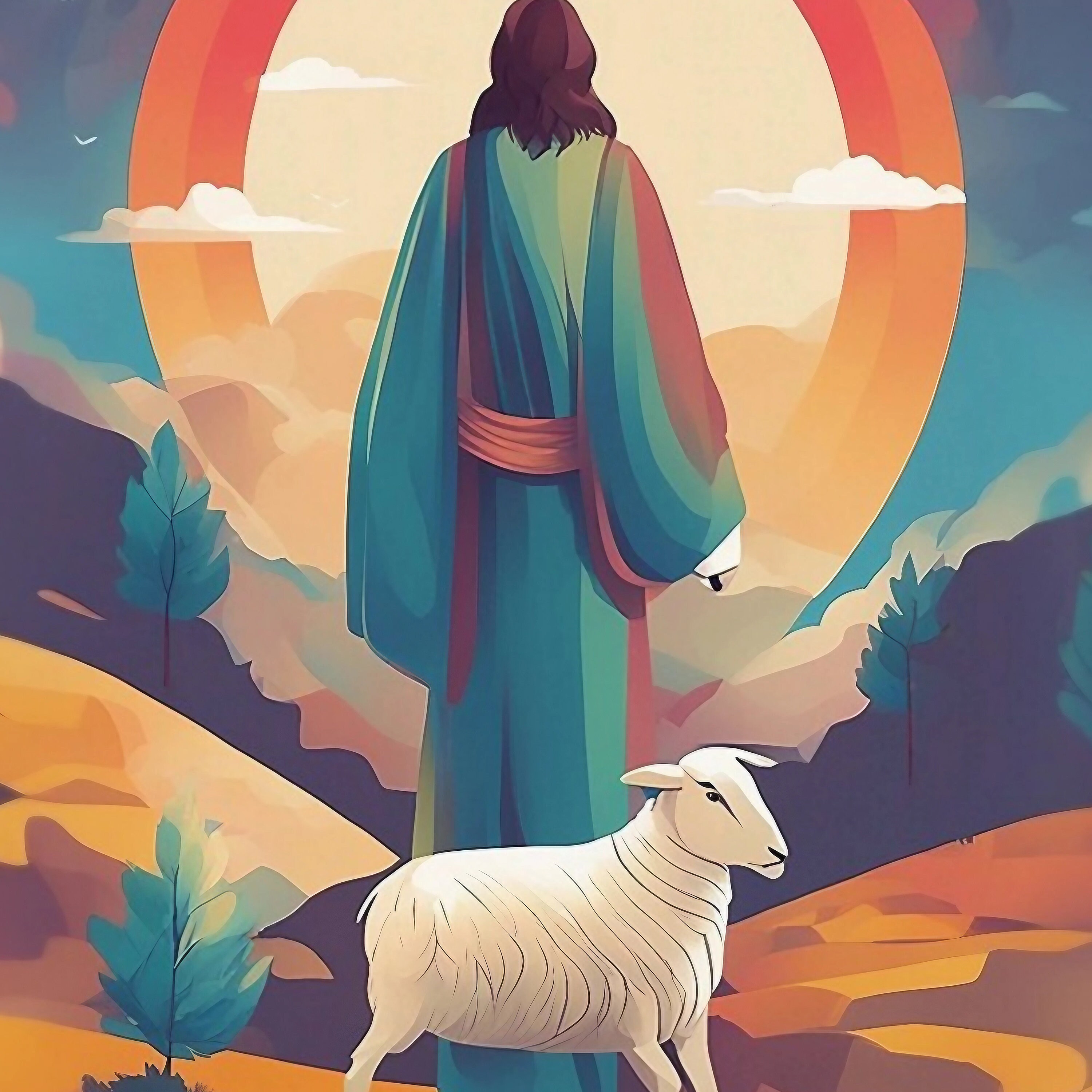 Colorful Painting Parable Lost Sheep Jesus Leaves the 99 - Etsy