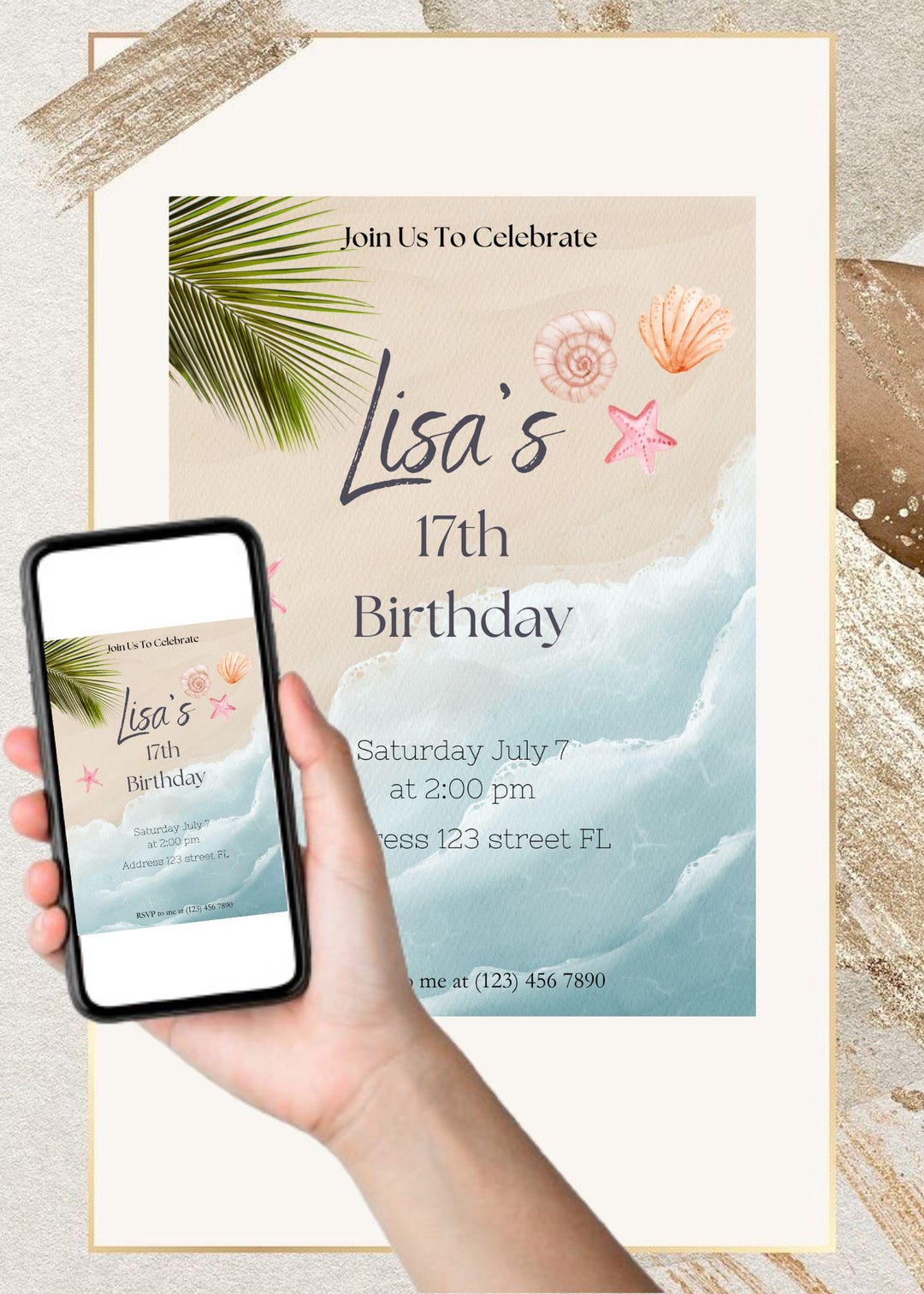 Beach Theme Birthday Party Invitation Template, Beach Theme Birthday ...