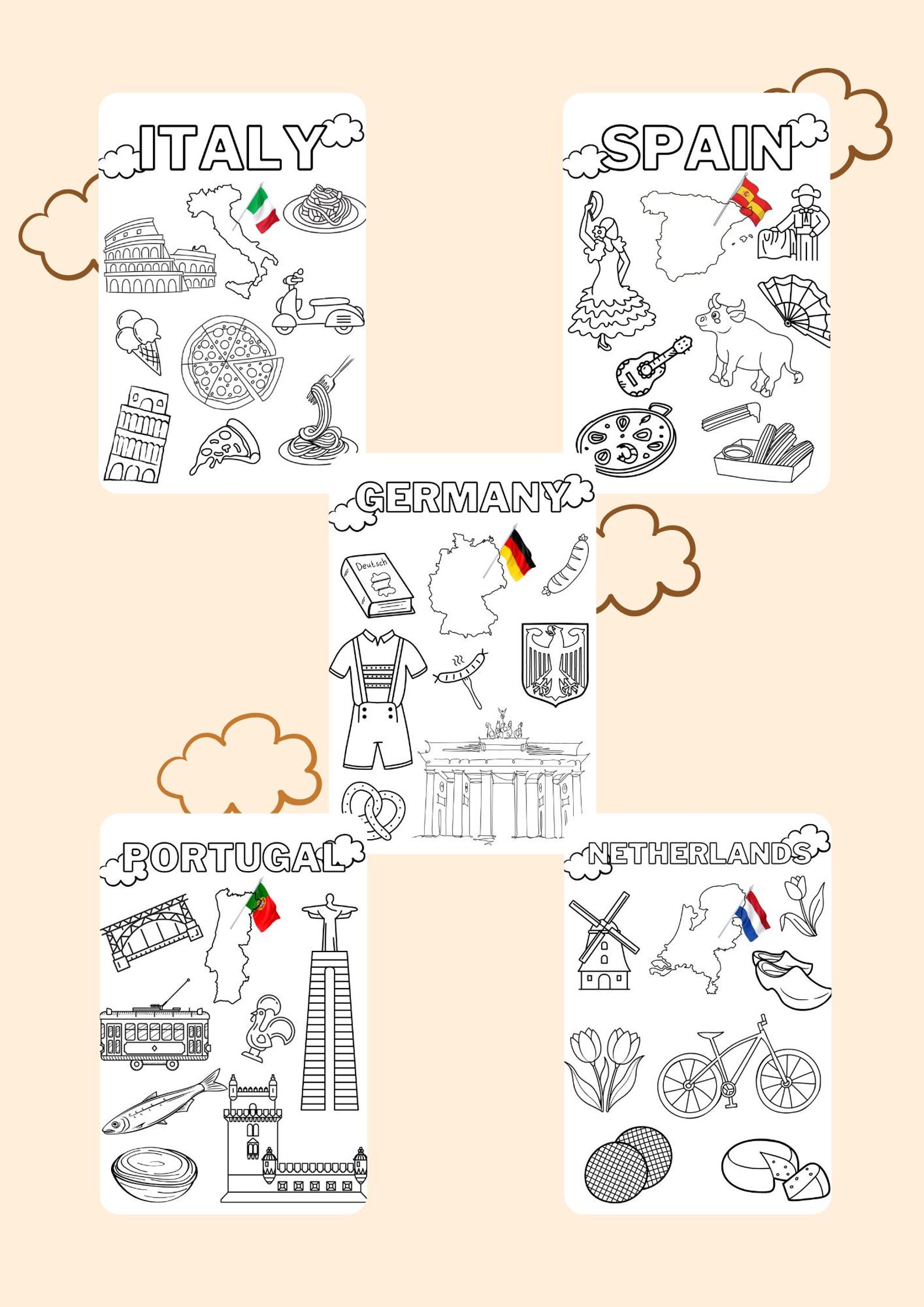 Explore Europe Coloring Pages – 5 Printable Country Sheets for Kids ...