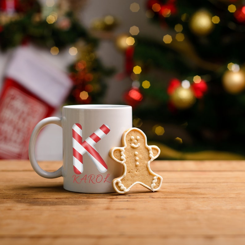 Candy Cane Mug, Mug With Initial, Christmas Mug, Gift Mug, Personalized ...
