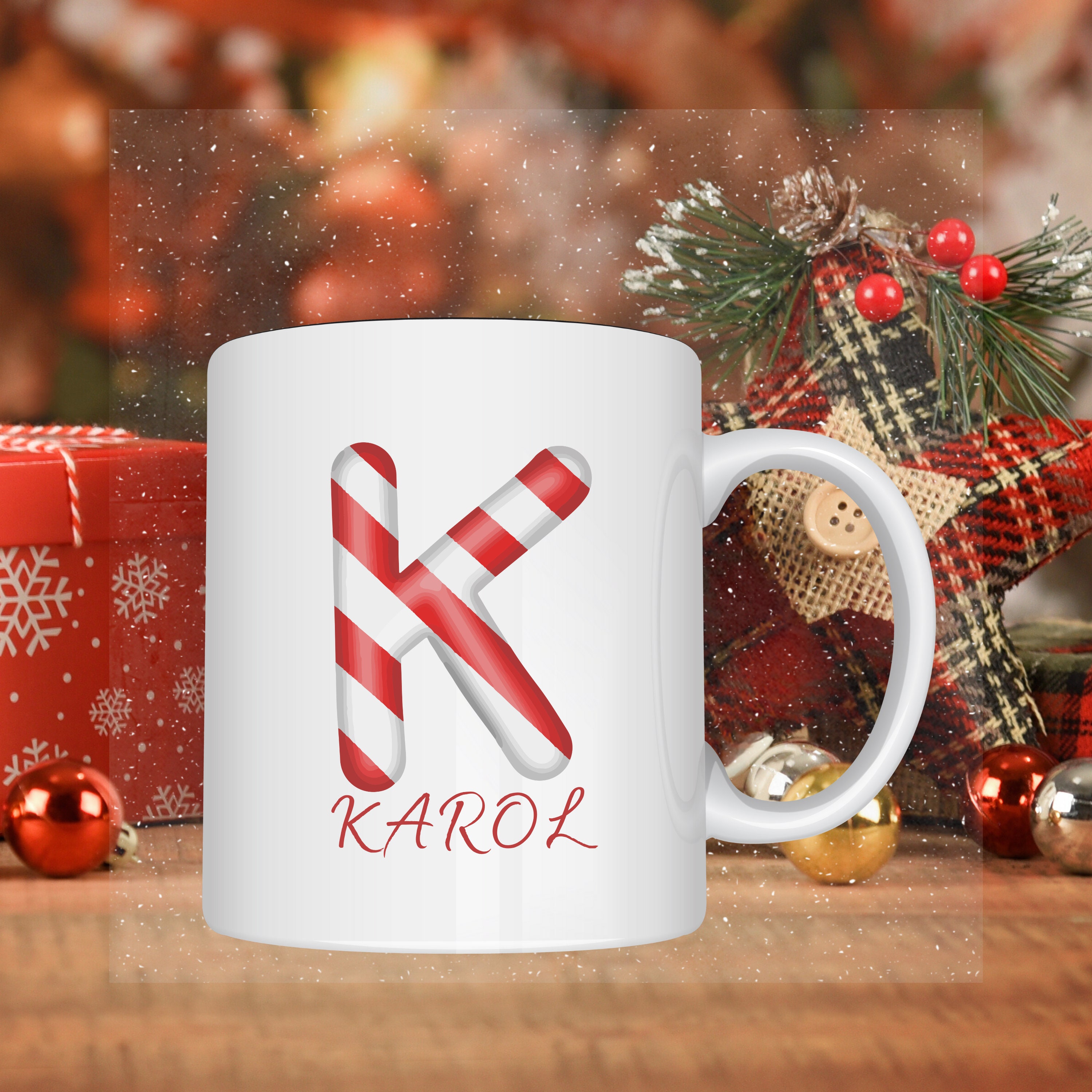 Candy Cane Mug, Mug With Initial, Christmas Mug, Gift Mug, Personalized ...