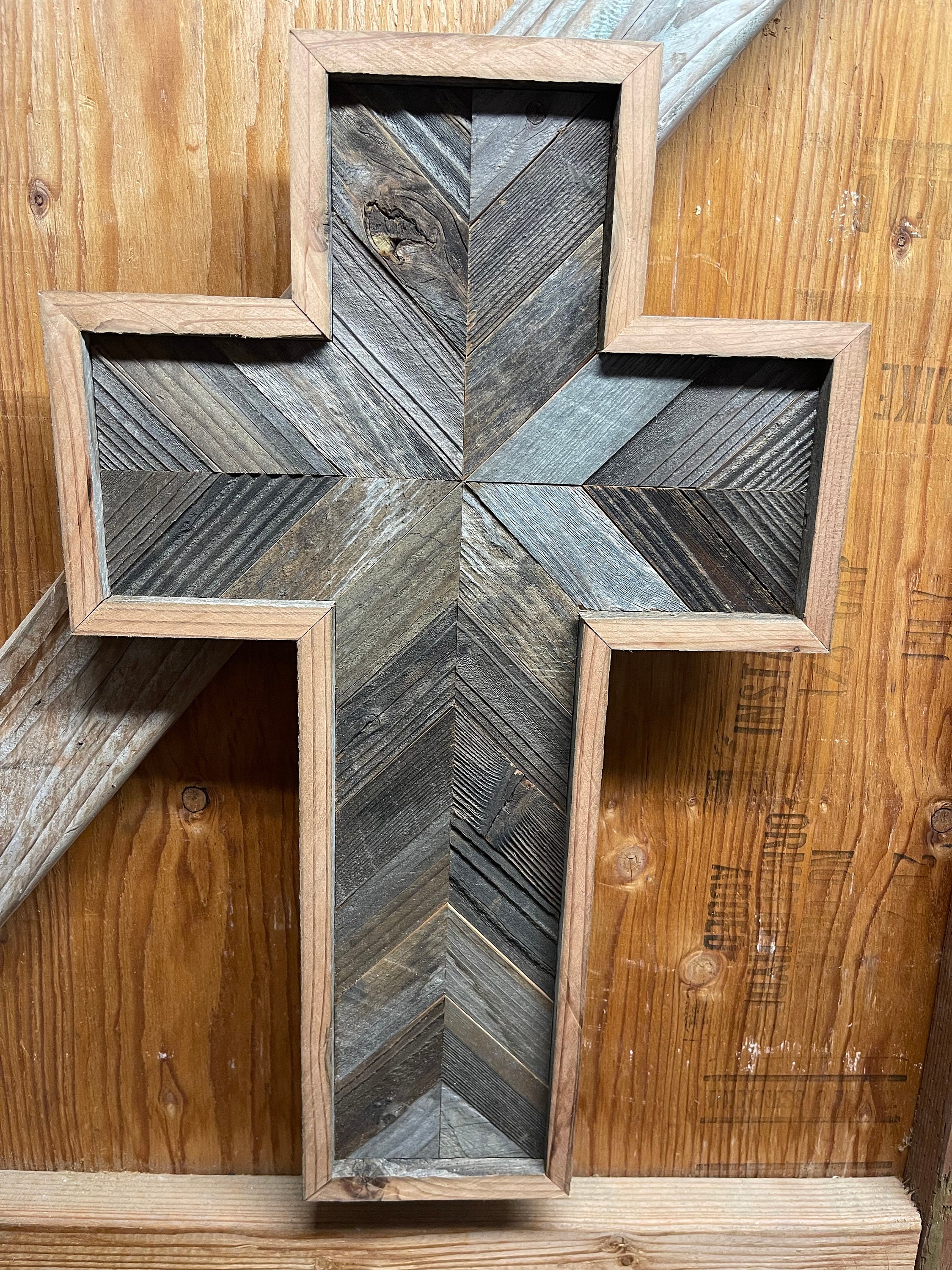 Wooden Cross, Hand Made, Reclaimed Wood Wall Art, Decor, Chevron ...