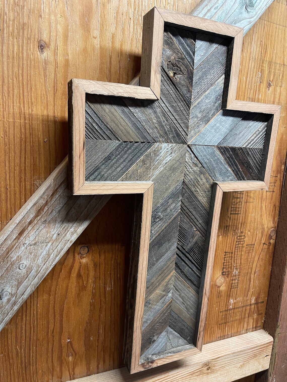 Wooden Cross, Hand Made, Reclaimed Wood Wall Art, Decor, Chevron ...