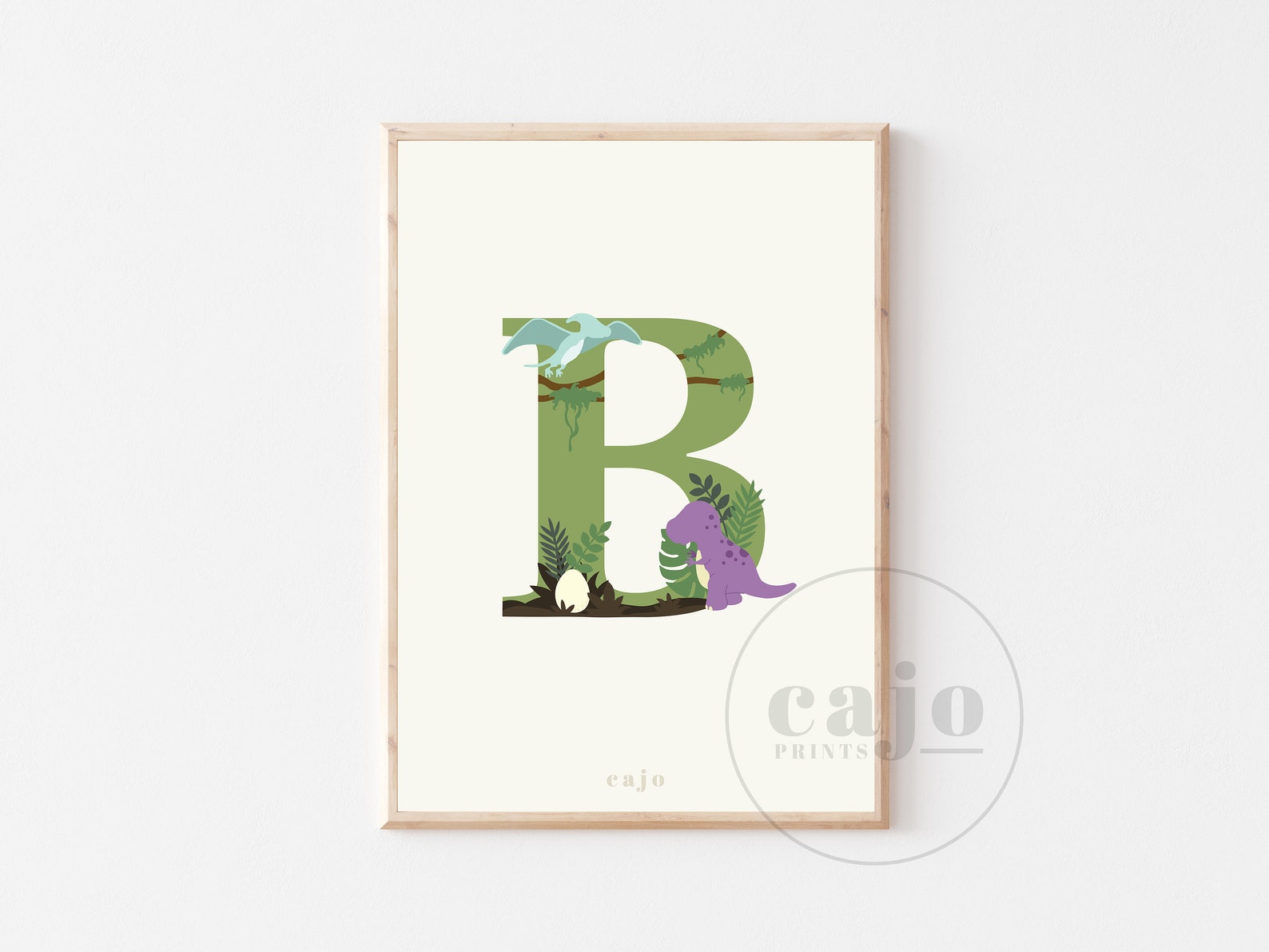 Dinosaur Letter B Wall Print Kids Room Decor Personalised Nursery Art ...