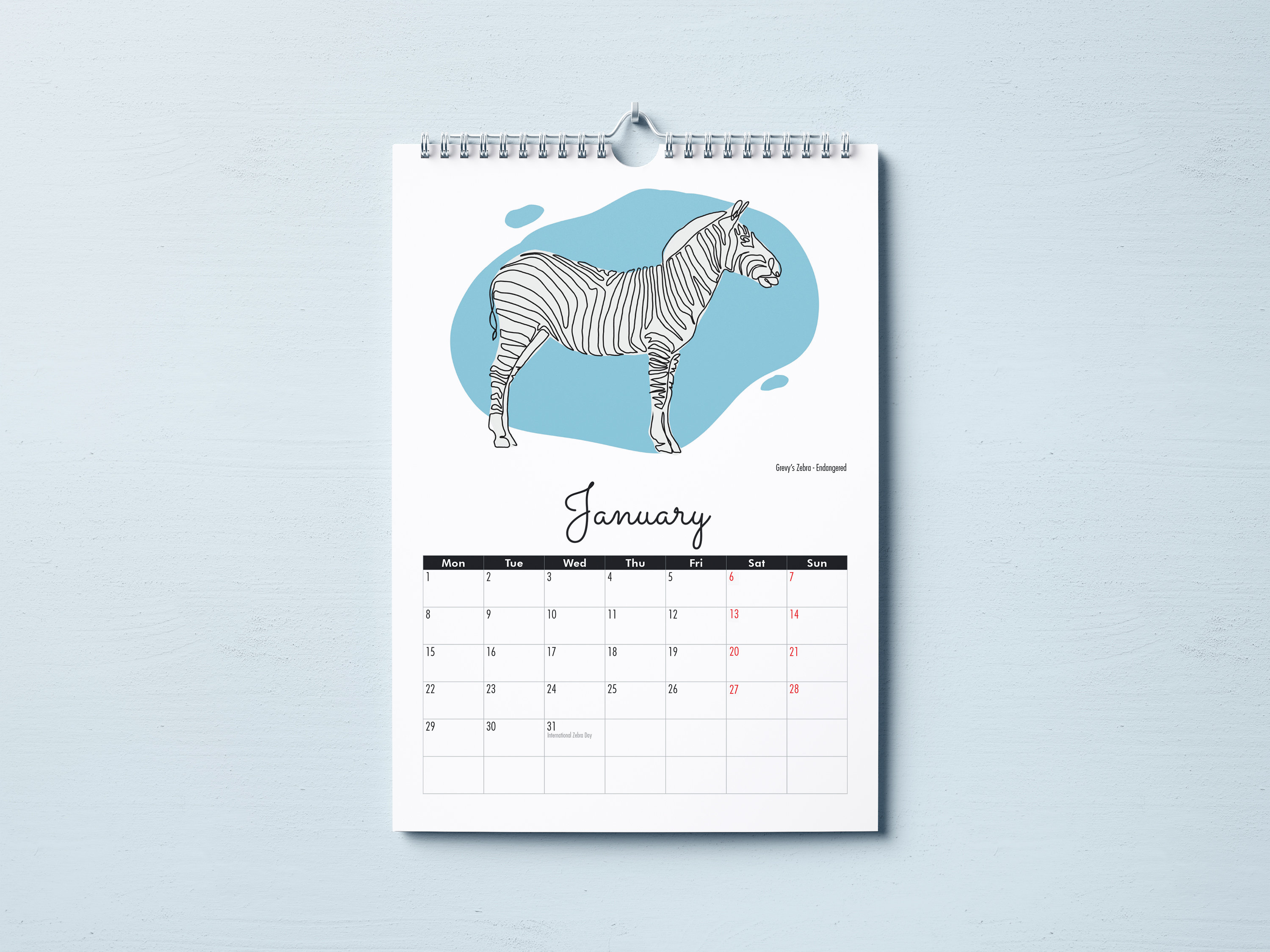 One Line Wildlife Calendar for 2024 With Endangered Species - Etsy