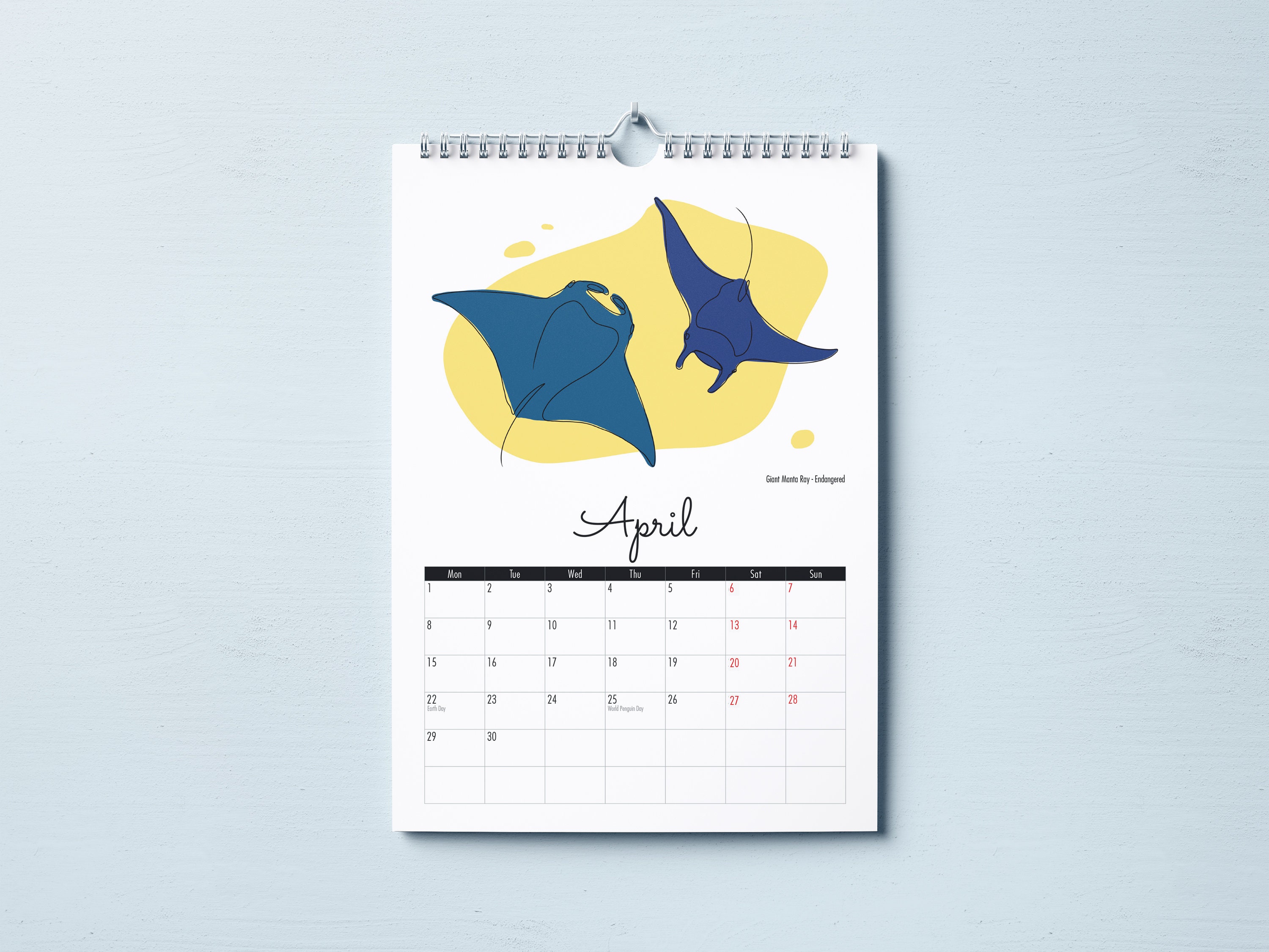 One Line Wildlife Calendar for 2024 With Endangered Species - Etsy