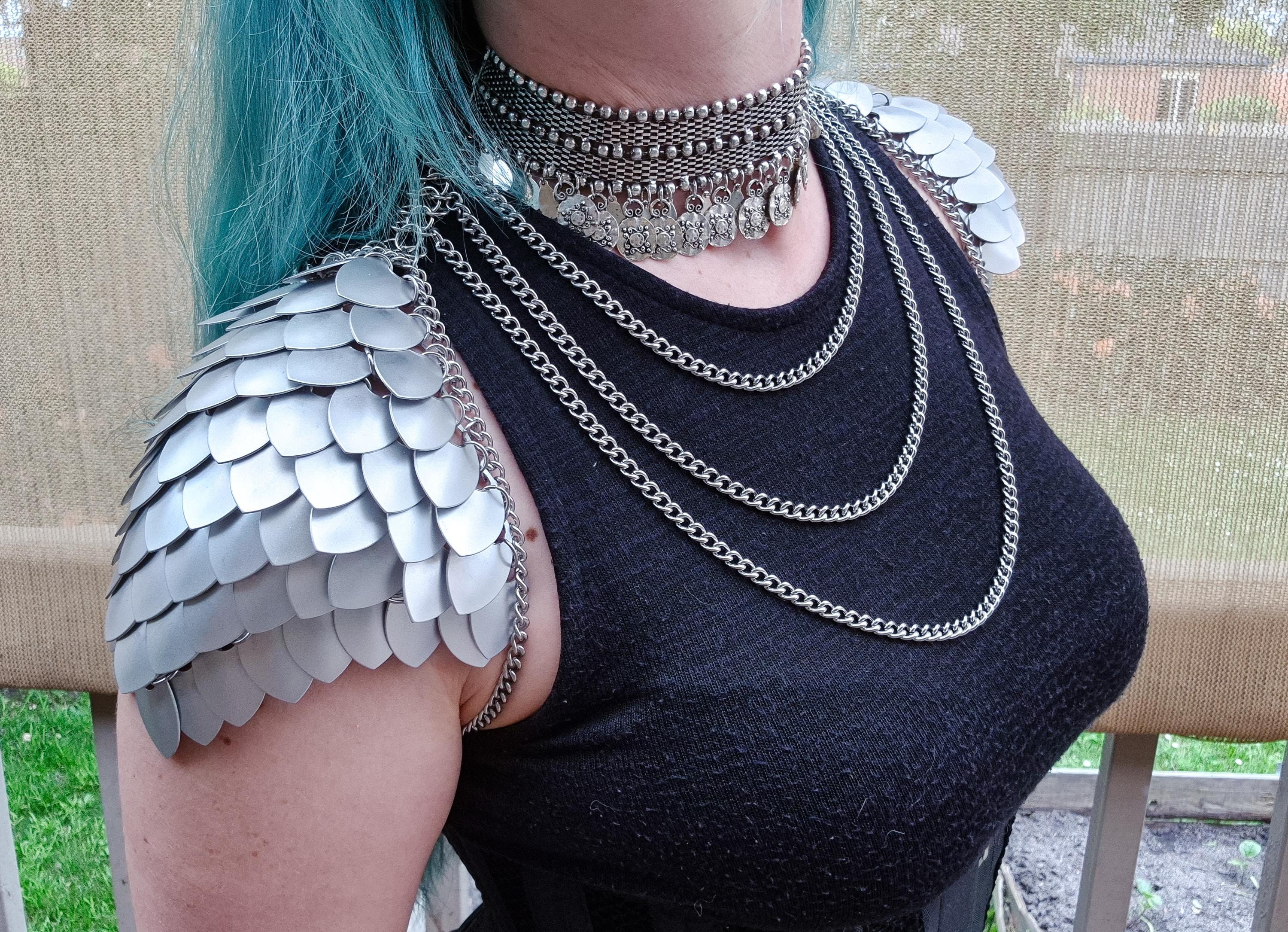 Silver Dragon Goddess Scale Maille Stainless Steel Shoulder Adornments ...